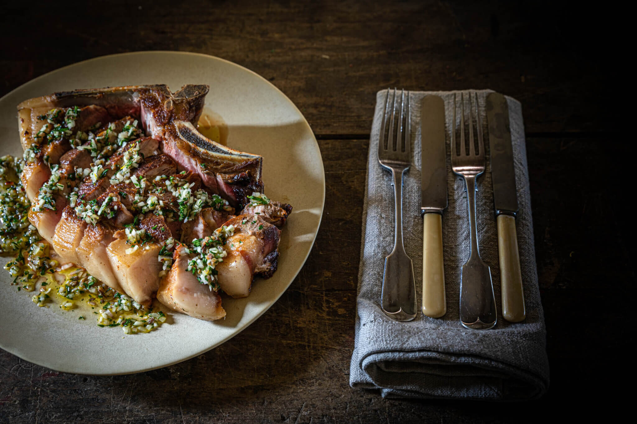 Pork Shoulder Chop With Anchovy & Lemon Dressing | Henry Harris Recipe