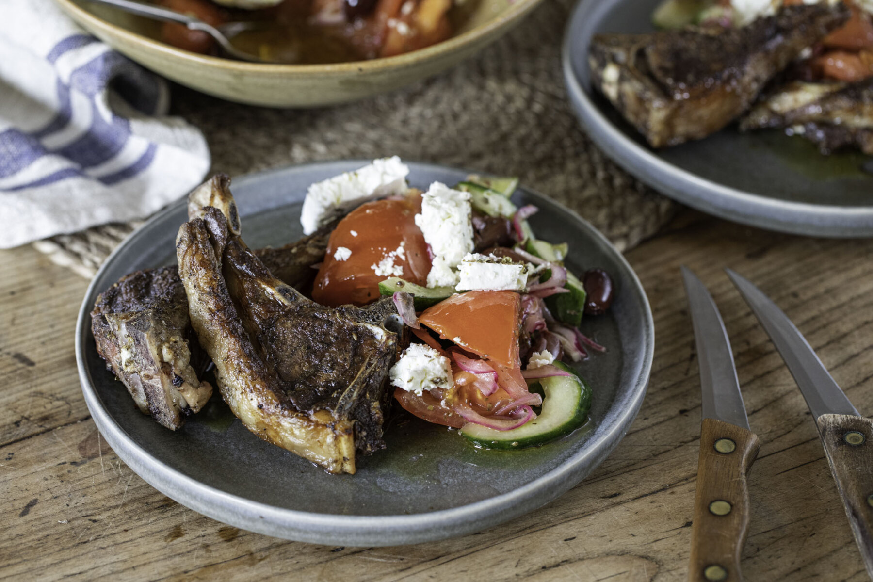 Grilled Hogget Chops With Greek Salad Recipe By George Ryle