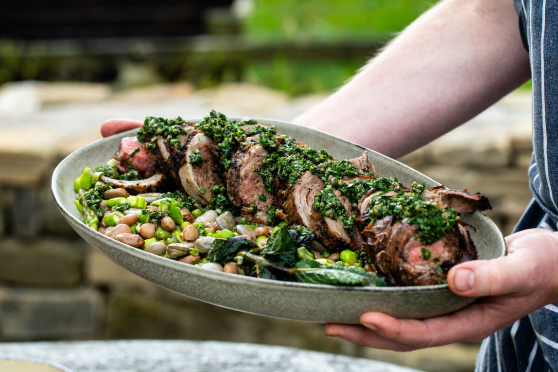 Rolled Saddle Of Hebridean Hogget Recipe With Summer Beans & Salsa Verde